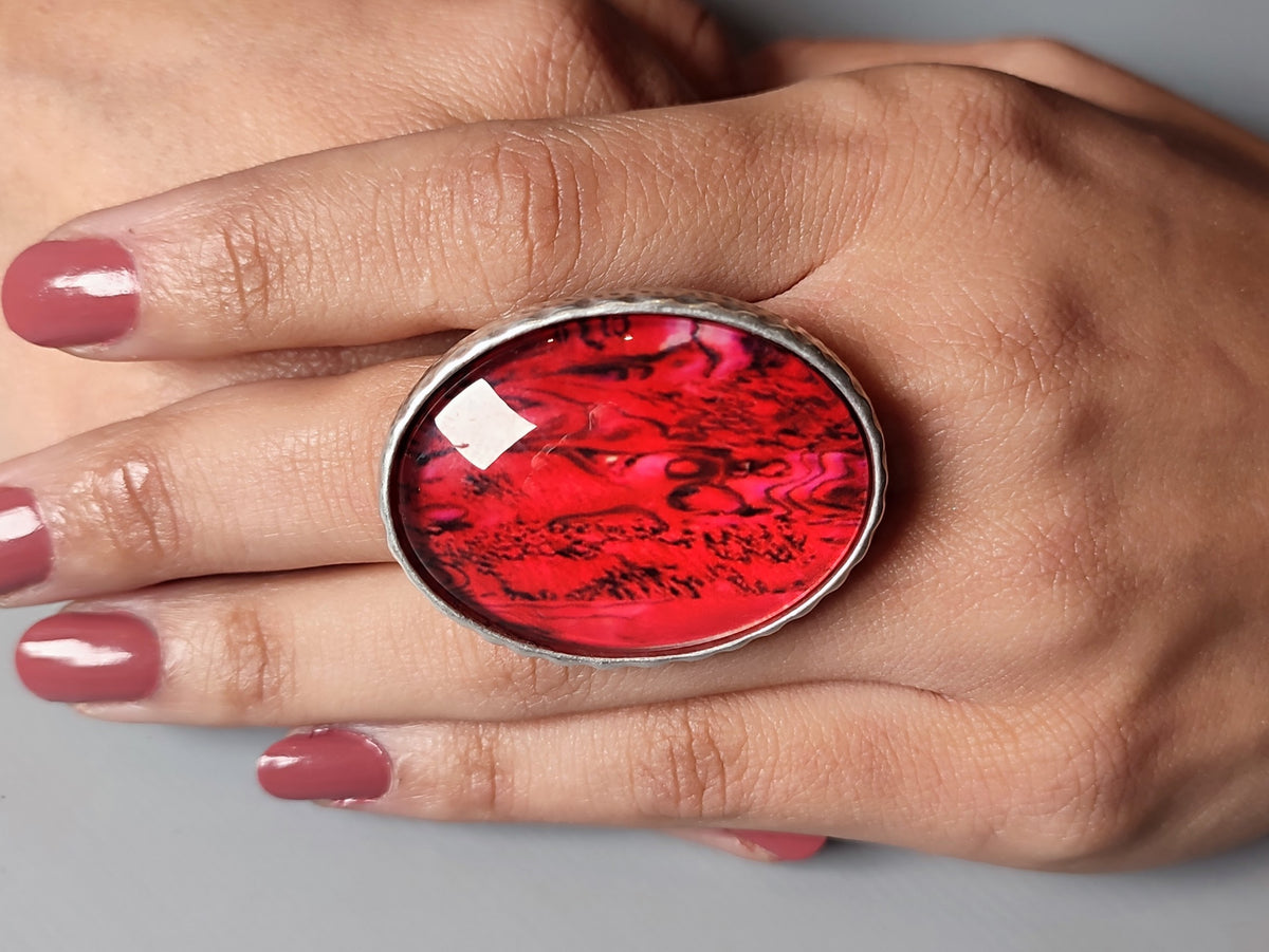 Large red ring | Red glass ring -Corky & Stoner